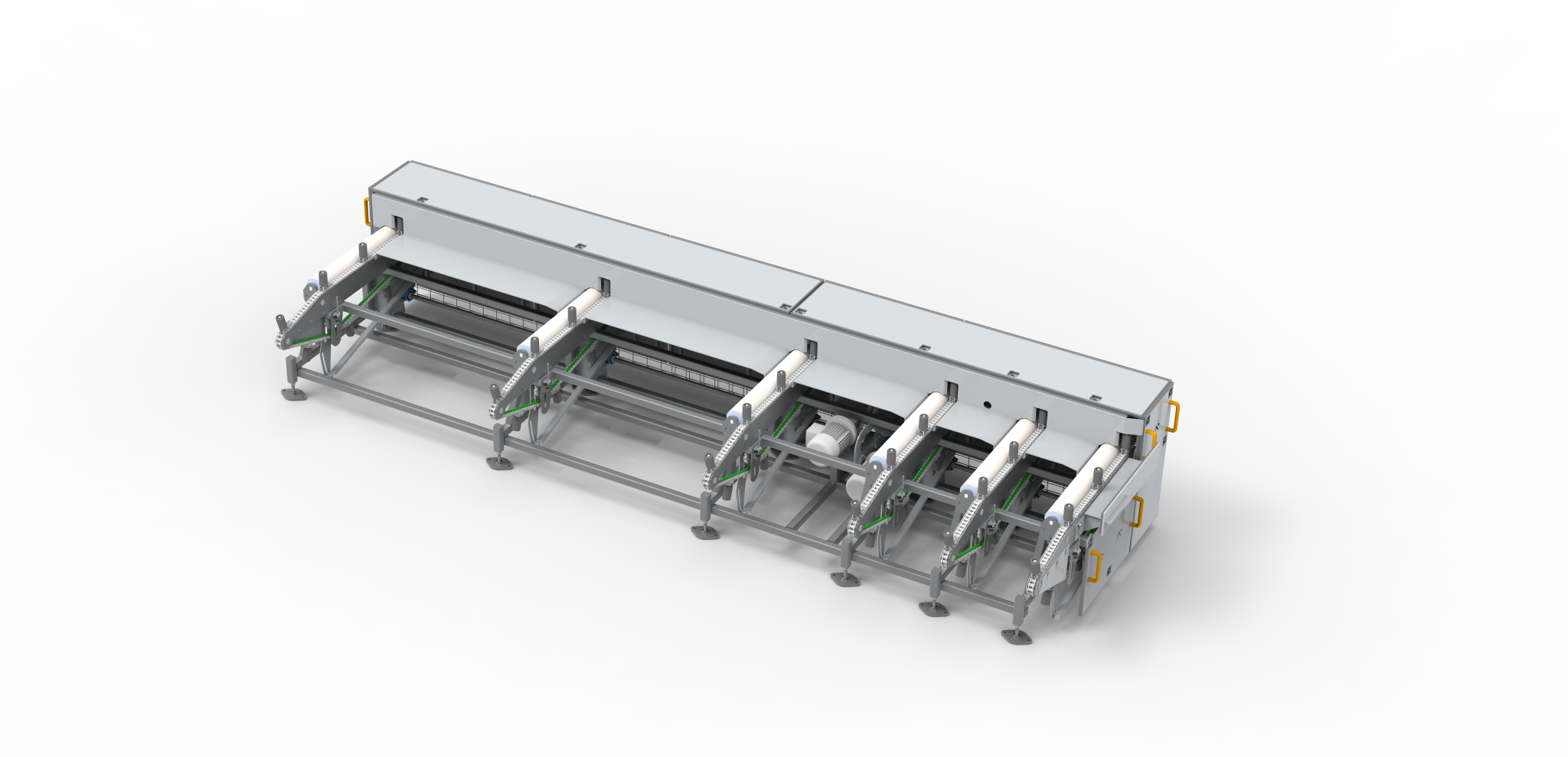 OF01 Cross conveyor with dogs and aligning rollers – ErgoTak